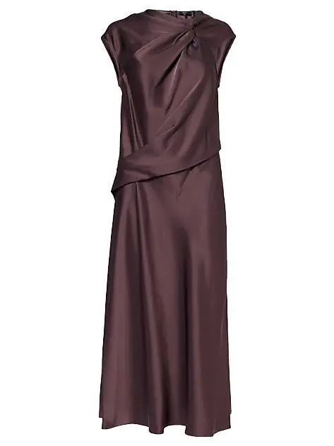 Theory Twisted Bodice Satin Midi Dress - Deep Plum