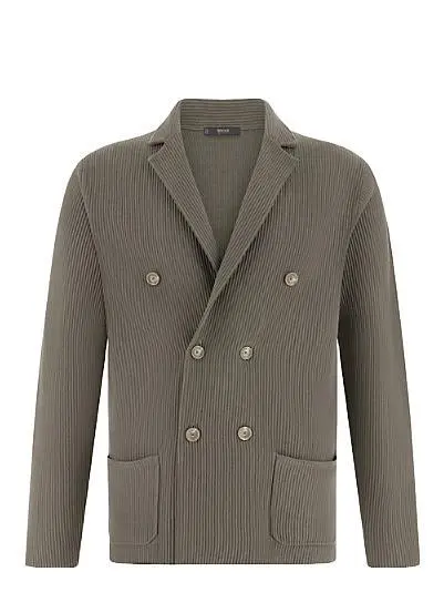Boggi Milano Double-breasted Knitted Cotton Jacket - Mud