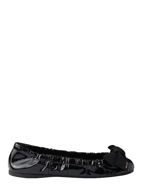 Prada Bow-embroidered Patent-leather Ballerina Flats - Black