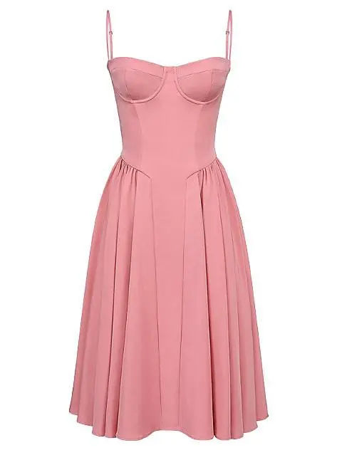 House Of Cb Samaria Corseted Woven Midi Dress - Raspberry