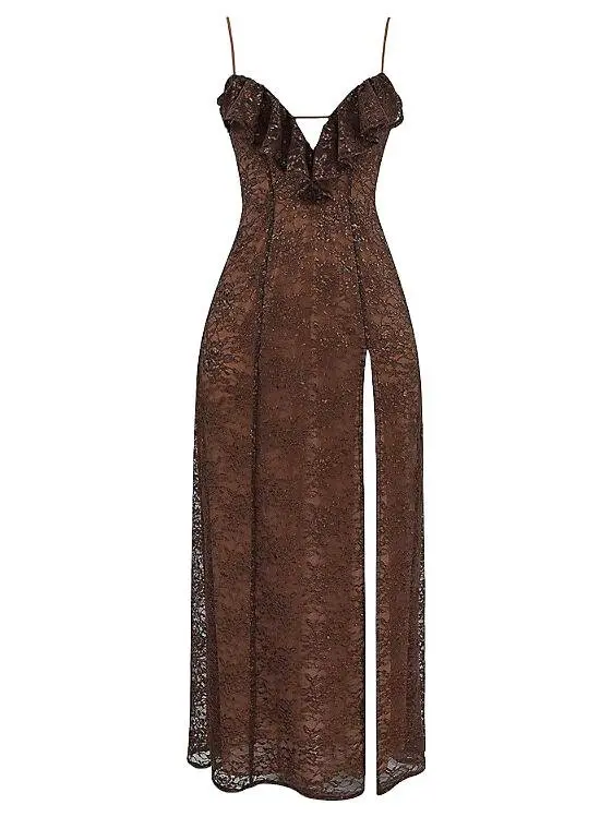 House Of Cb Lucianna Lace-embroidered Maxi Dress - Espresso