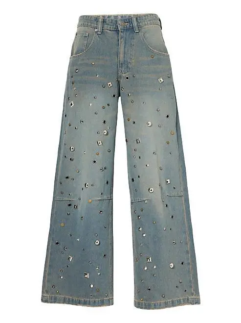 JADED LONDON Studded Wide-leg Denim Jeans - Grey