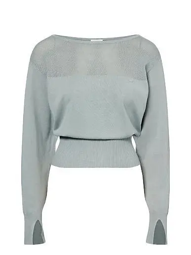 ADANOLA Long-sleeve Mesh-panel Knit Top - Cloud Blue