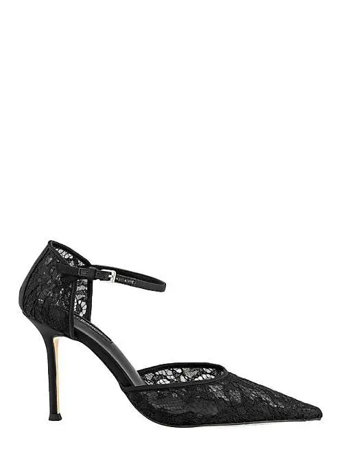 TONY BIANCO Lace And Leather Pointed Toe Pumps - Black