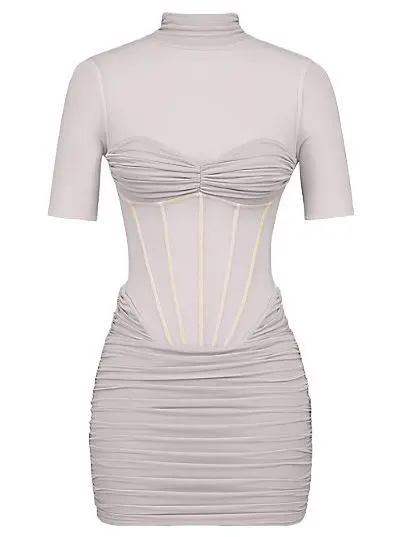House Of Cb Sorrel Stretch-mesh Mini Dress - Fog