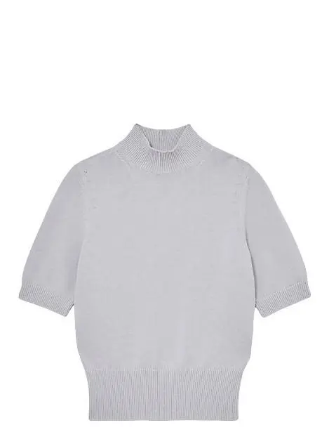 REISS Funnel-neck Cotton And Wool-blend Jumper - Grey