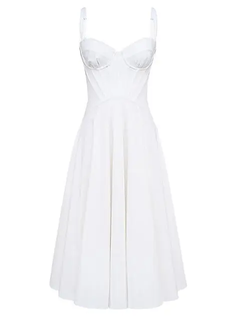 House Of Cb Steffani Floral-print Stretch-cotton Midi Dress - Cloud Dancer
