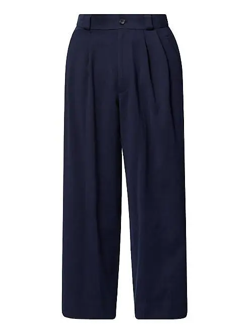 A.PRESSE Wide-leg Brushed Cotton And Silk-blend Trousers - Blue