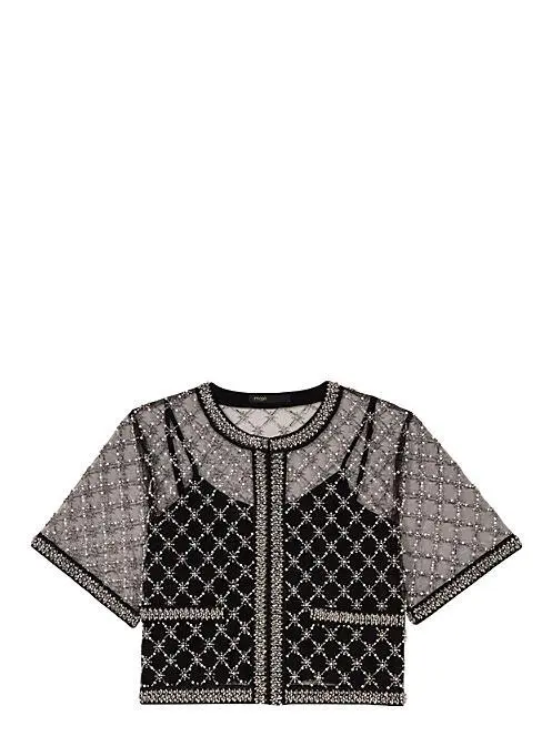 Maje Bead-embroidered Tulle Top - Black
