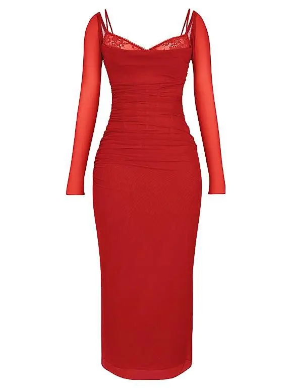 House Of Cb Corseted Stretch-woven Maxi Dress - Scarlet