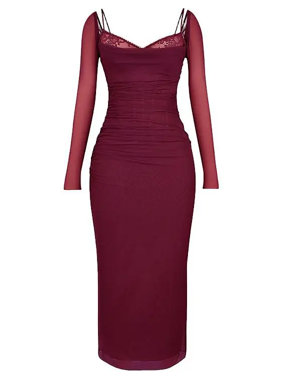House Of Cb Corseted Stretch-woven Maxi Dress - Wine