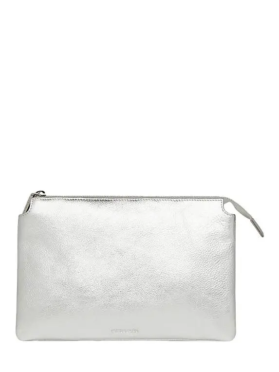 Whistles Elita Metallic Leather Clutch Bag - Silver