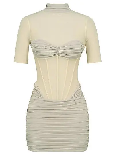 House Of Cb Stretch-mesh Mini Dress - Fog