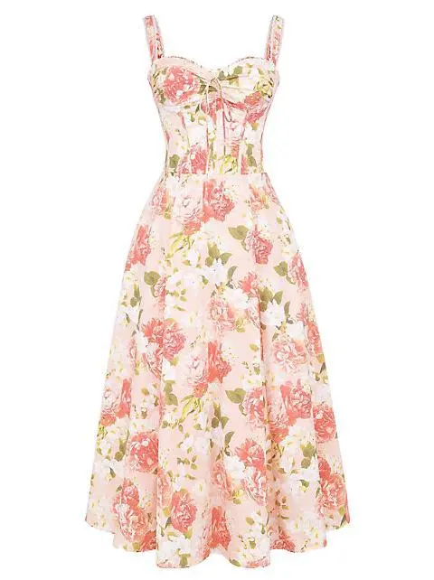 House Of Cb Rosalee Floral-print Cotton-blend Midi Dress - Pink