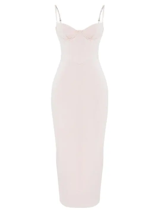 House Of Cb Fitted Satin Maxi Dress - Soft Peach