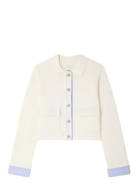 Sandro Contrast-trim Wool-blend Polo Cardigan - Ecru