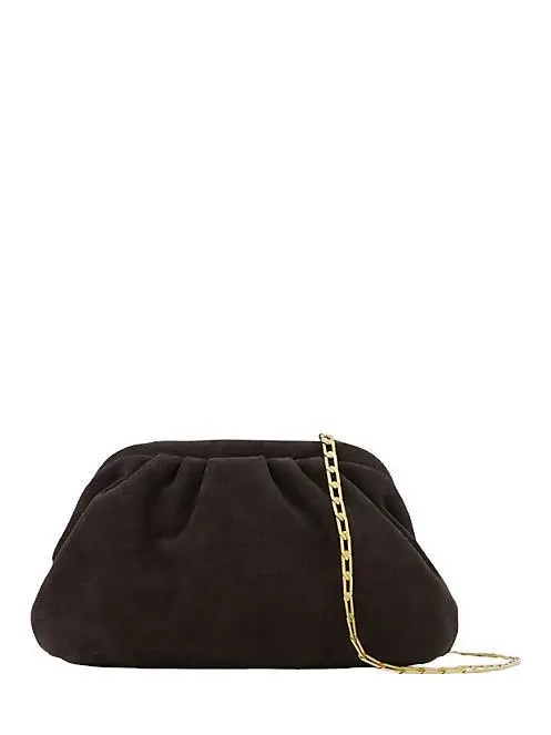 REISS Suede Pouch Clutch - Chocolate