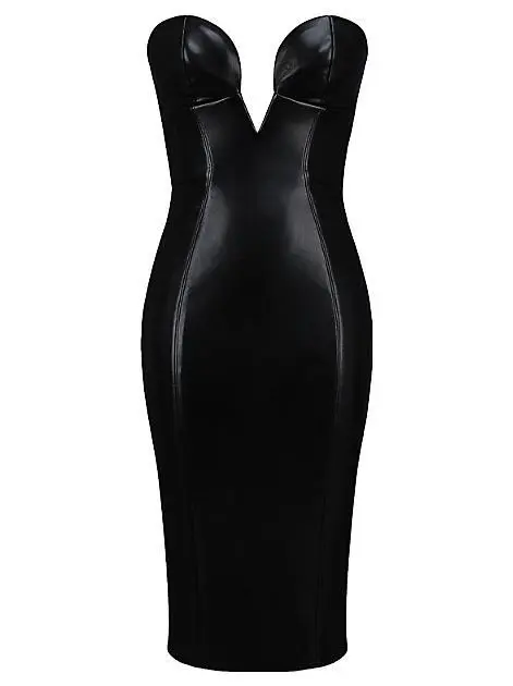 House Of Cb Shia Strapless Faux-leather Midi Dress - Black