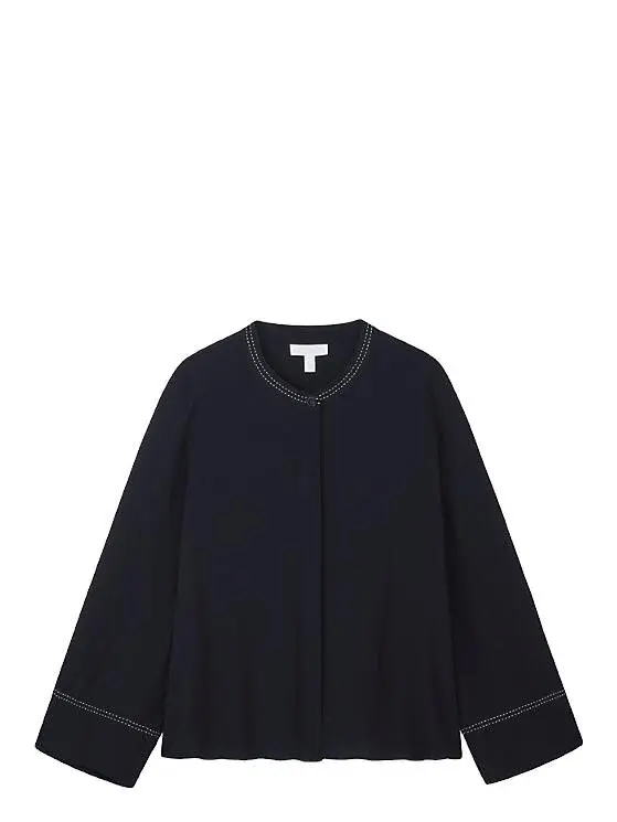 THE WHITE COMPANY Round-neck Woven Shirt With Contrast Stitching - Black