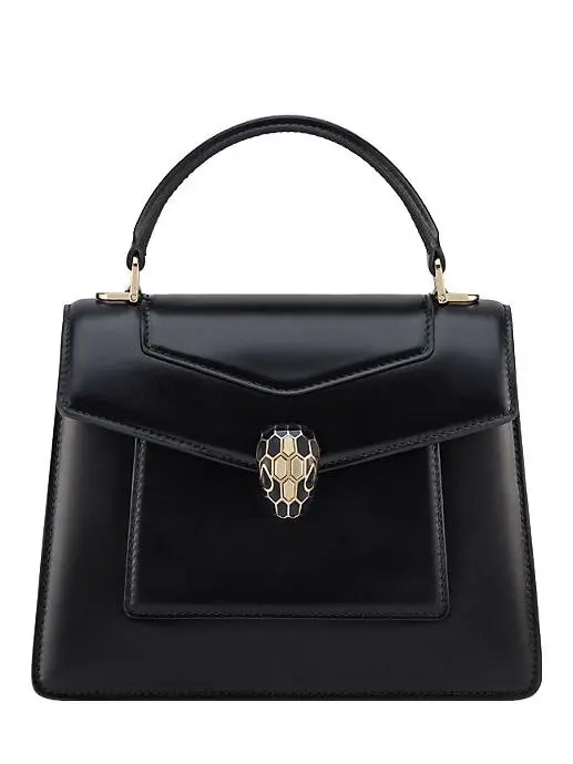 BVLGARI Serpenti Forever Leather Top-handle Bag - Black