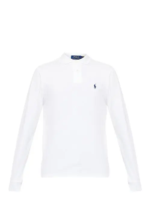 Polo Ralph Lauren Long-sleeved Logo-embroidered Custom Slim-fit Cotton-piqué Polo Shirt - White