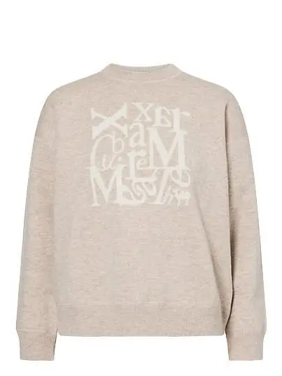 Max Mara Text-print Round-neck Wool-blend Jumper - Beige