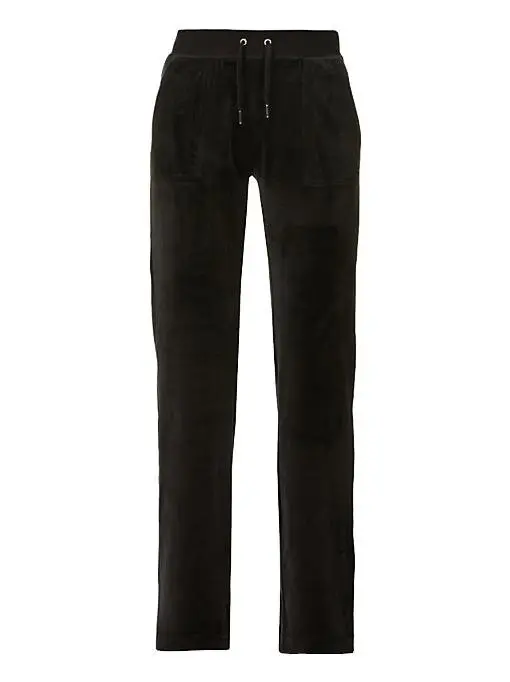 Juicy Couture Logo-embroidered Straight-leg Velour Trousers - Black