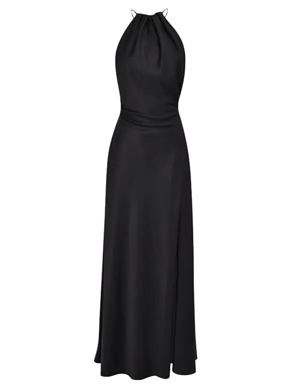 House Of Cb Halter-neck Thigh-split Maxi Dress - Black