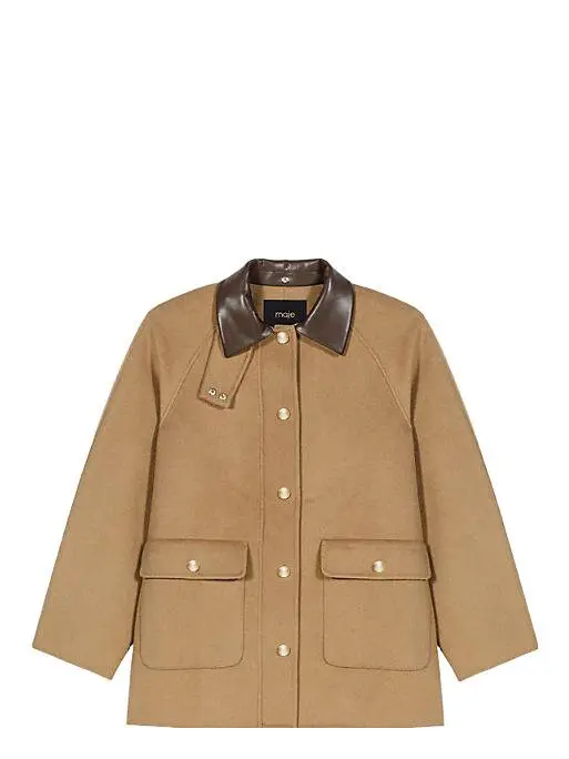 Maje Removable Hood Wool-blend Coat - Beige