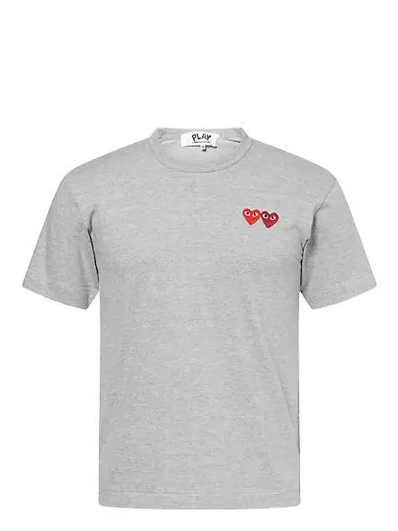Play Comme Des Garcon Heart-embroidered Cotton-jersey T-shirt - Grey