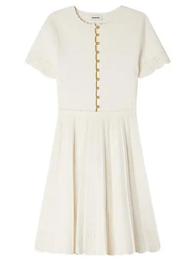 Sandro Pointelle-detail Scalloped-trim Mini Dress - Ecru
