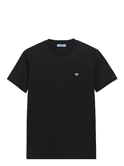Prada Brand-plaque Short-sleeved Cotton-jersey T-shirt - Black