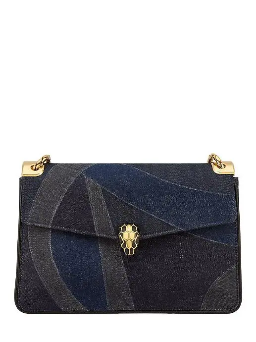 BVLGARI Serpenti Forever Large Denim Shoulder Bag - Multicolor