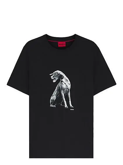 Hugo Dog-print Short-sleeved Cotton-jersey T-shirt - Black