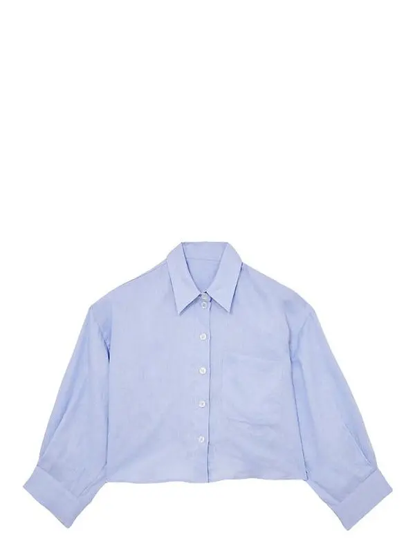 REISS Solena Cropped Linen Shirt - Blue