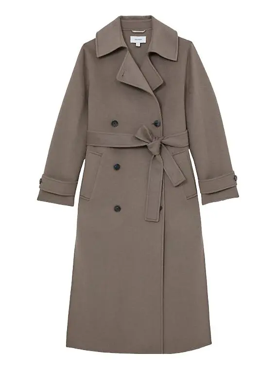 REISS Luna Double-breasted Wool-blend Coat - Mink