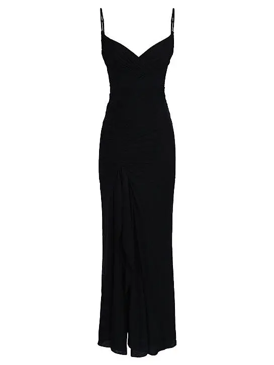 House Of Cb Issey Draped Stretch-mesh Maxi Dress - Black