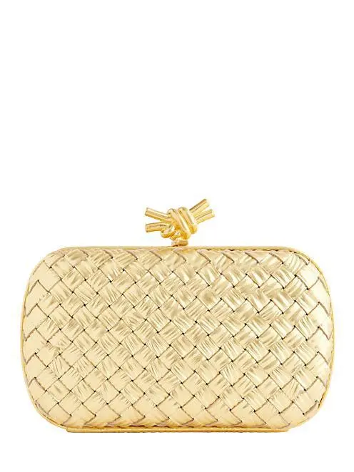 Bottega Veneta Knot Leather Clutch - Gold-gold