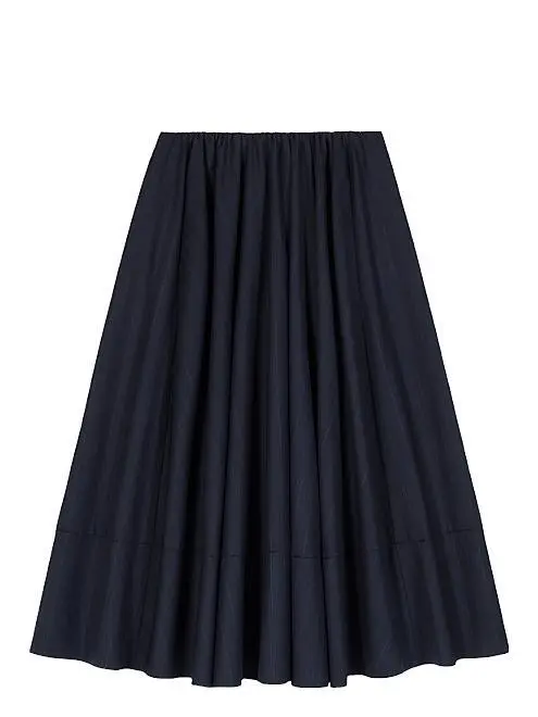 Maje Pleated Wool-blend Midi Skirt With Elasticated Waist - Navy