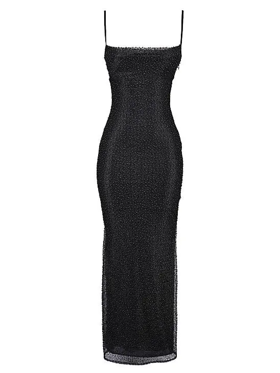 House Of Cb Calla Pearl-embellished Maxi Dress - Black