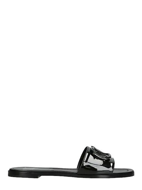 Valentino Garavani V-logo Signature Patent-leather Slides - Black