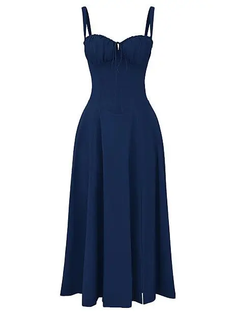 House Of Cb Carmen Sleeveless Cotton-blend Midi Dress - Navy