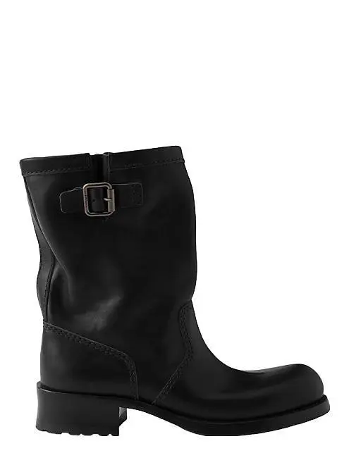 Prada Logo-embellished Leather Biker Boots - Black