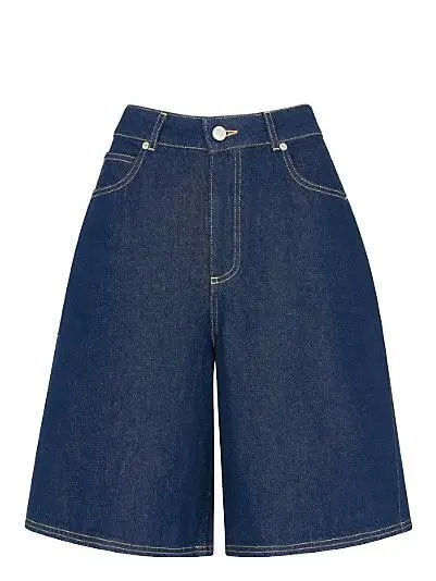 Whistles Wide-leg Knee-length Denim Shorts - Navy