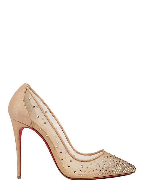CHRISTIAN LOUBOUTIN Follies Strass 100 Suede/calf Mesh Pumps - Version Light Silk