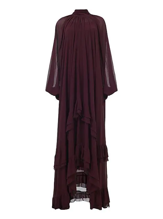 LEEM Balloon-sleeve Frilled Woven Kaftan - Red
