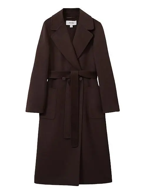 REISS Lucia Double-breasted Wool-blend Coat - Chocolate