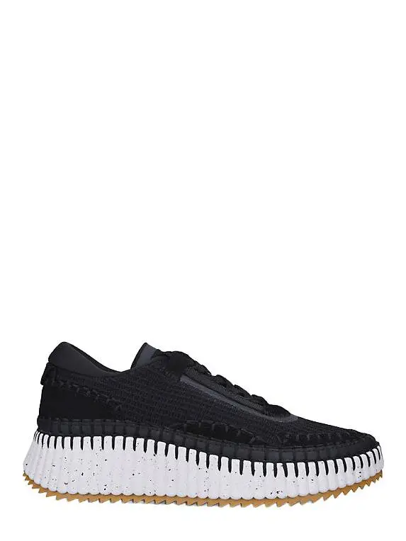 Chloé Nama Embroidered Suede And Mesh Trainers - Black
