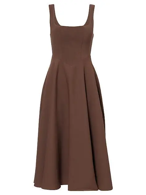 Oddmuse Square Neck Sleeveless Midi Dress - Chocolate