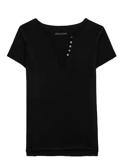 Zadig&Voltaire Regular-fit Button-neck Cotton T-shirt - Noir
